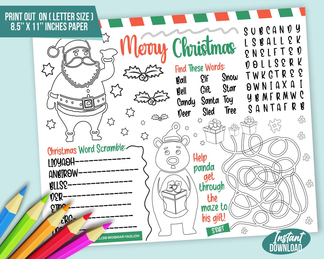 Christmas Activity Placemat | Printable Christmas Placemat for Kids ...