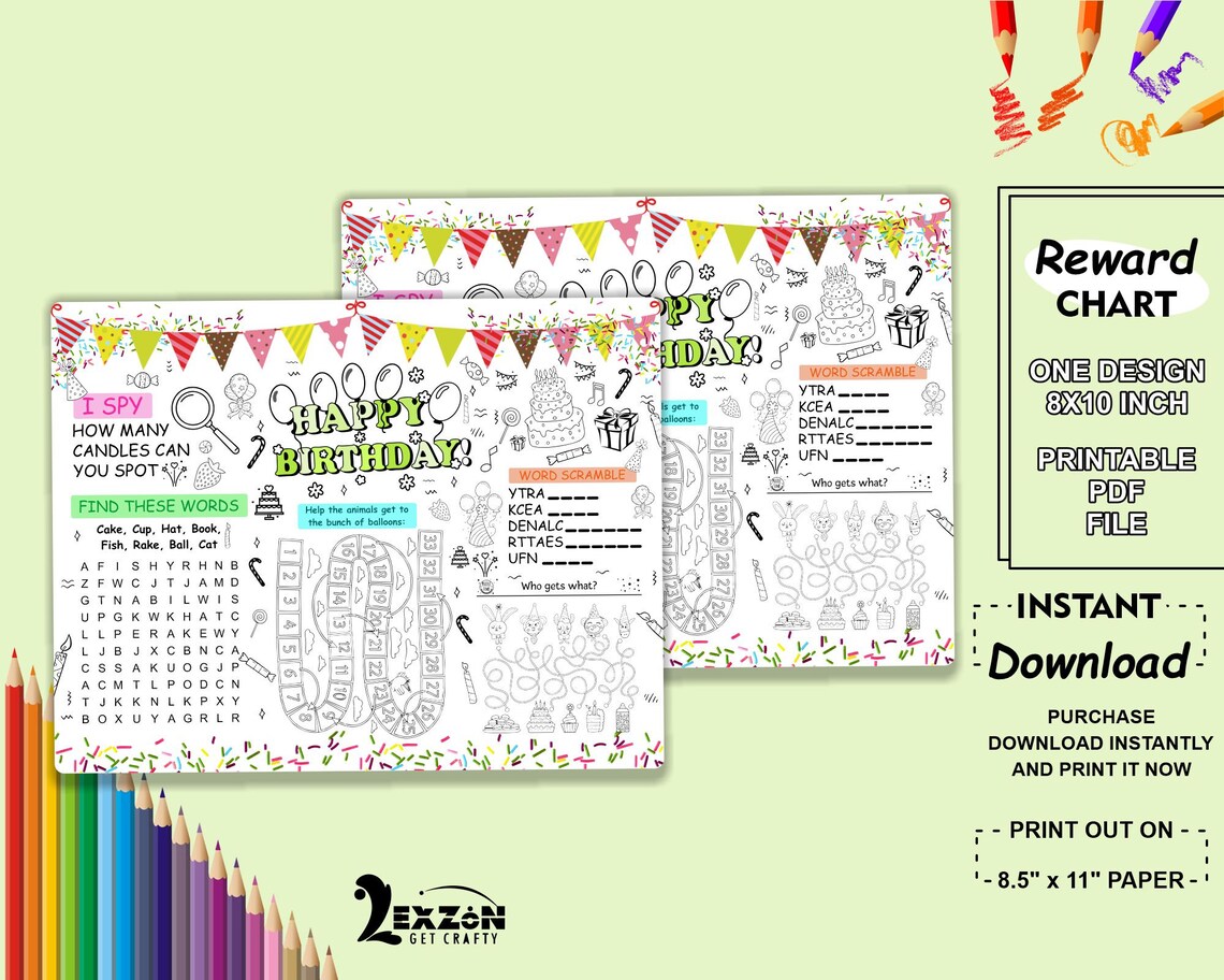 Birthday Coloring Placemat | Printable Birthday Party Coloring Page ...