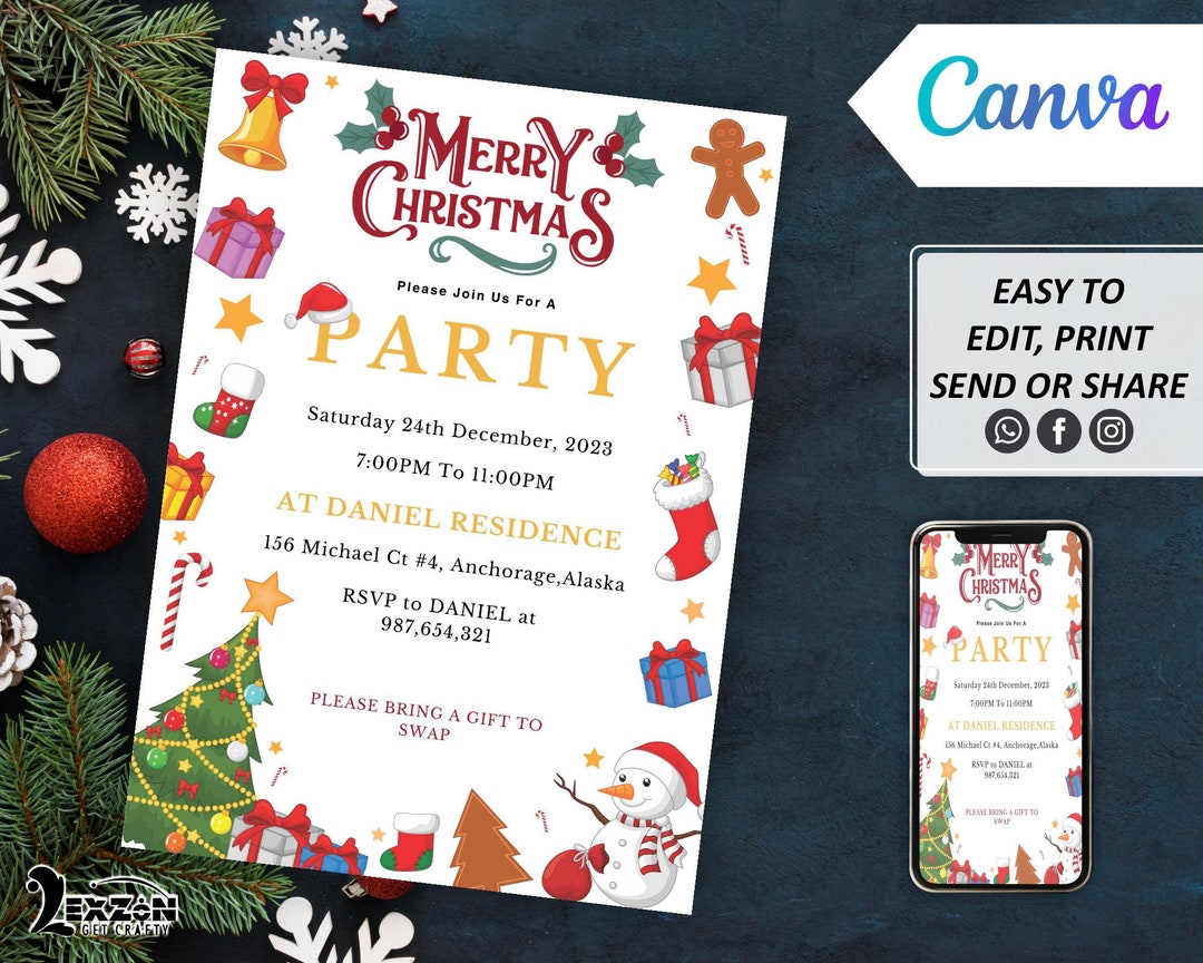 DIY Digital Christmas Party Invitation, Editable Christmas Canva ...