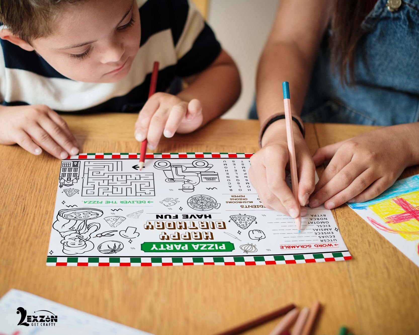 Pizza Party Placemat | Printable Pizza Party Coloring Page | Pizza ...
