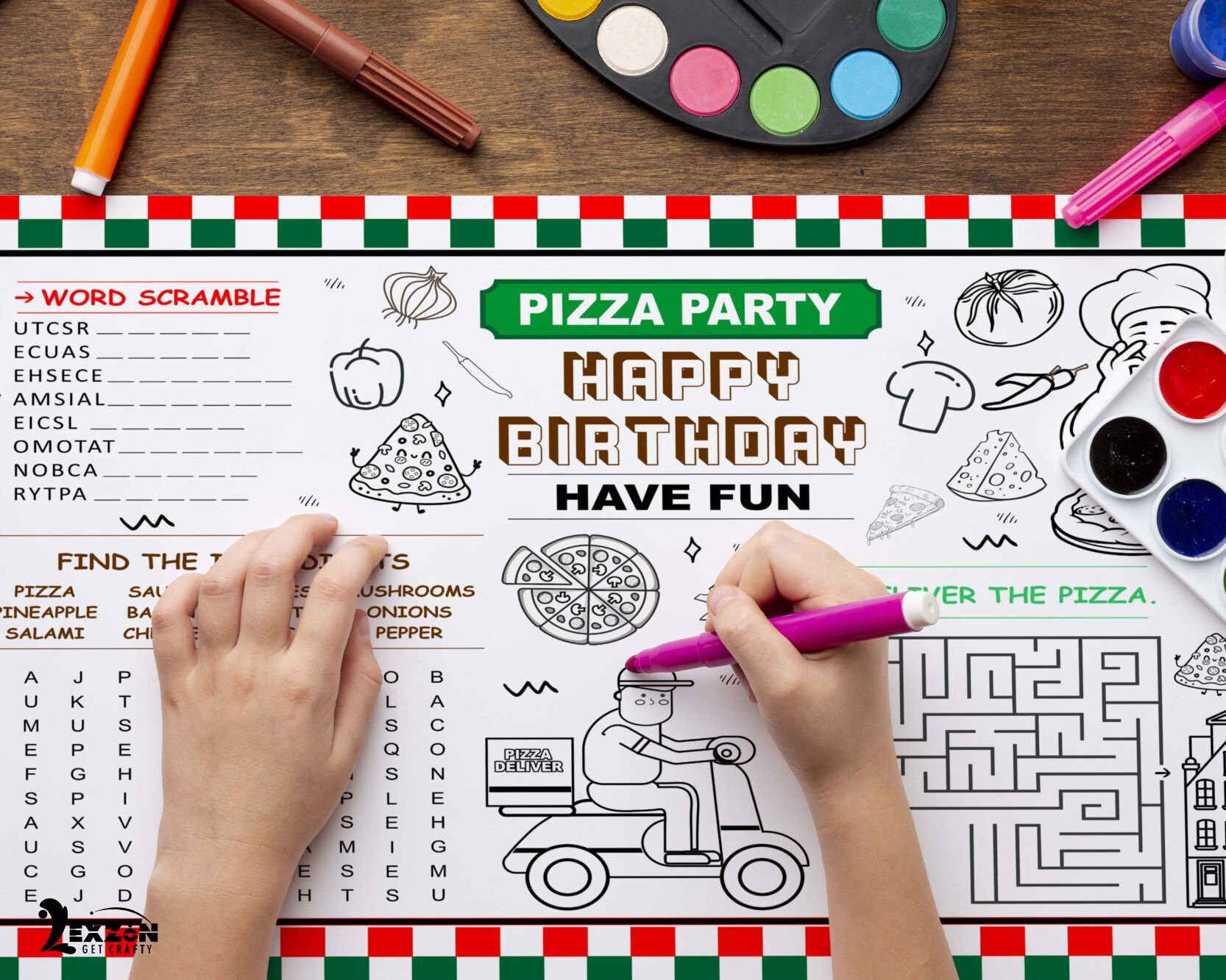 Pizza Party Placemat Printable Pizza Party Coloring Page Pizza Birthday ...