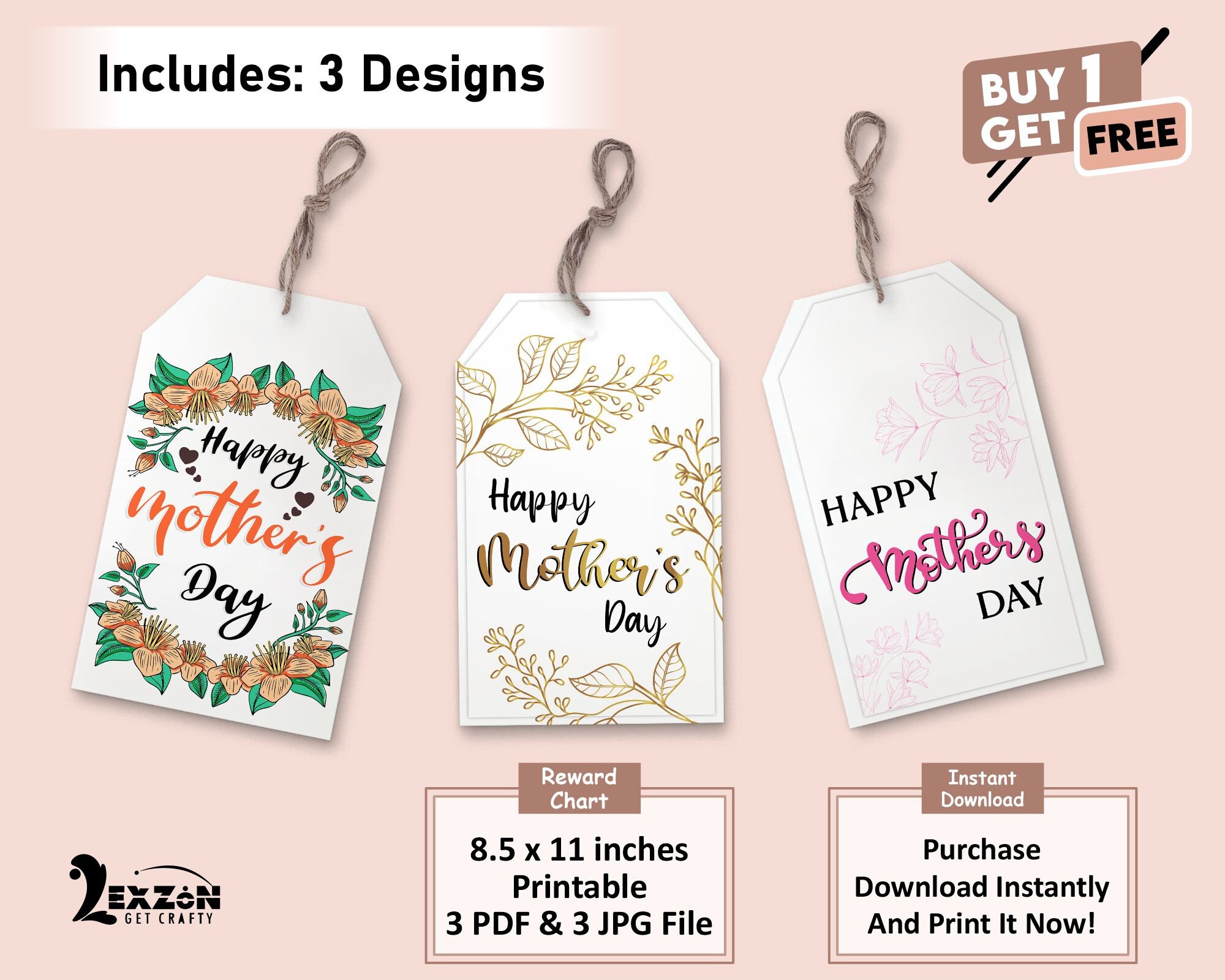 Mothers Day Gift Tags Gift Tags for Mother's Day Printable PDF Instant ...
