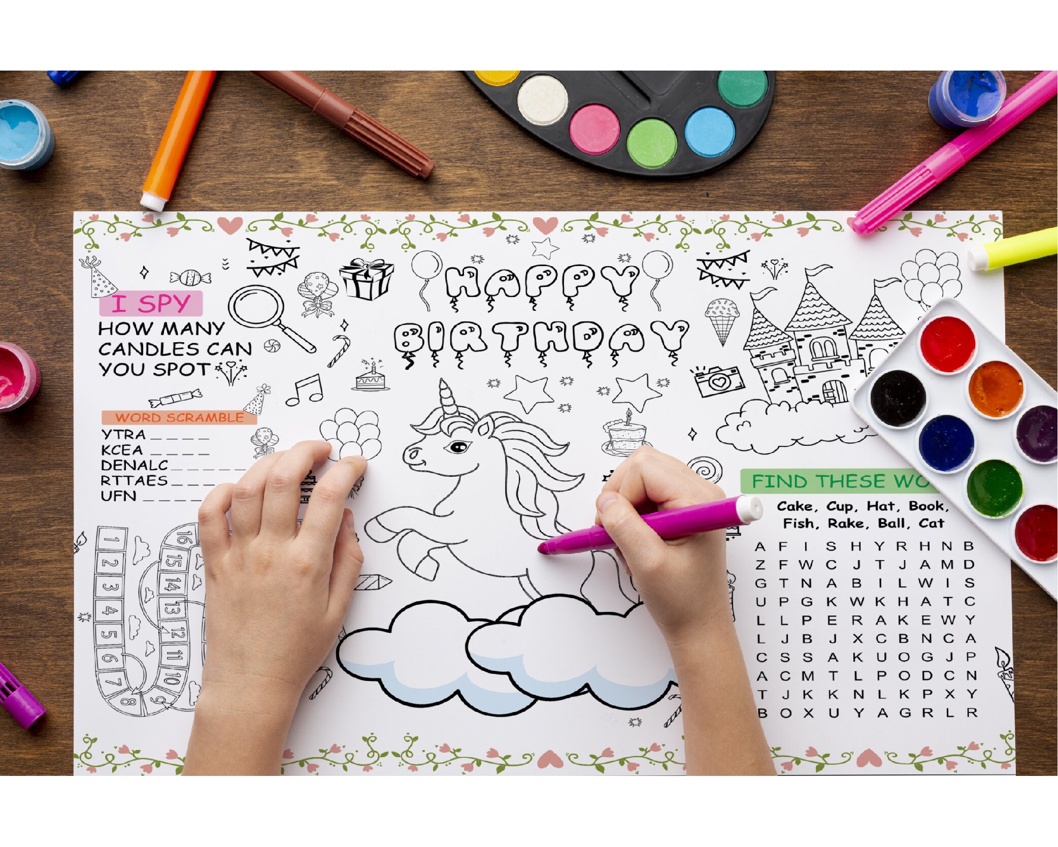 Unicorn Birthday Coloring Placemat Printable Party Coloring - Etsy