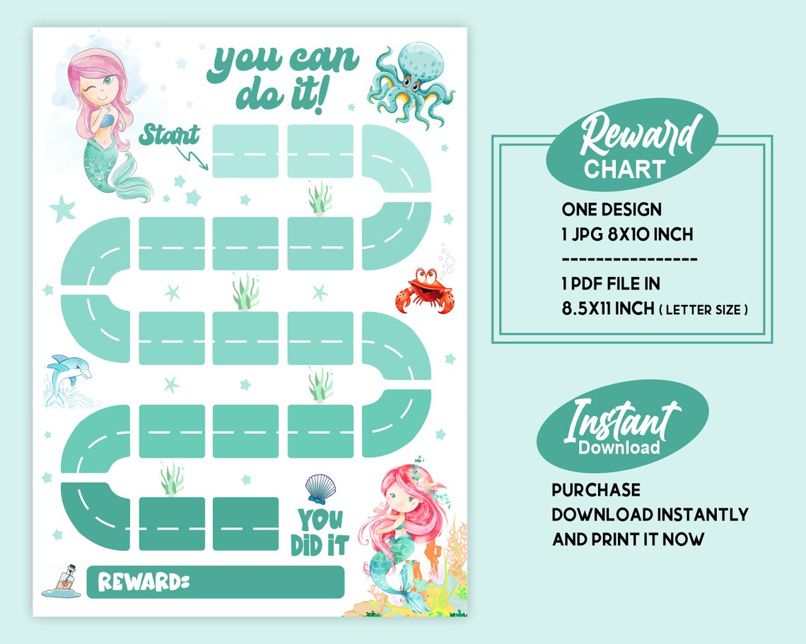 Printable Mermaid Reward Chart Mermaid Behavior Chart - Etsy