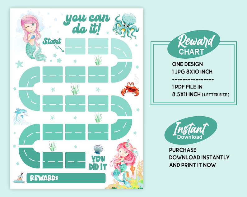 Printable Mermaid Reward Chart Mermaid Behavior Chart - Etsy