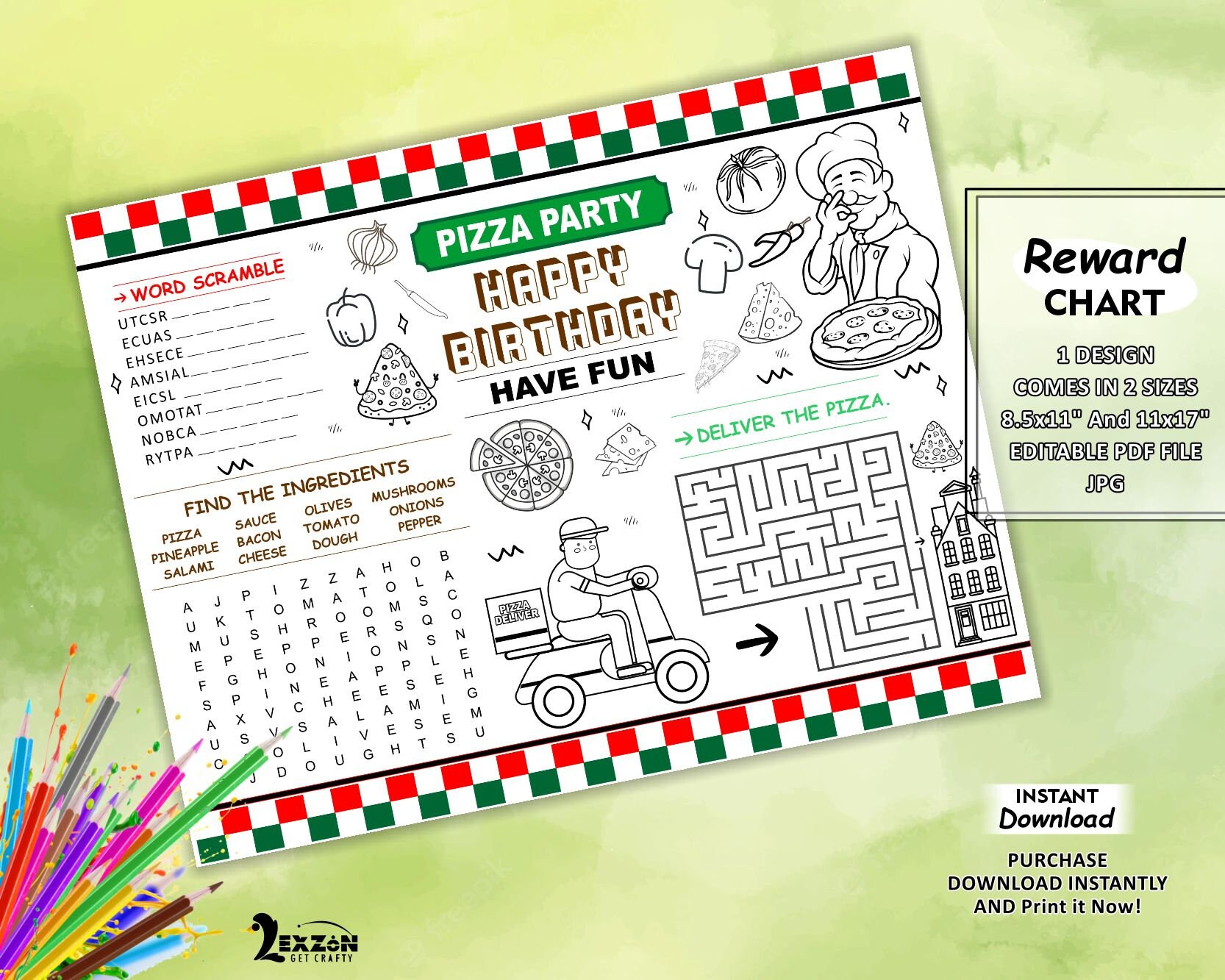 Pizza Party Placemat Printable Pizza Party Coloring Page Pizza Birthday ...