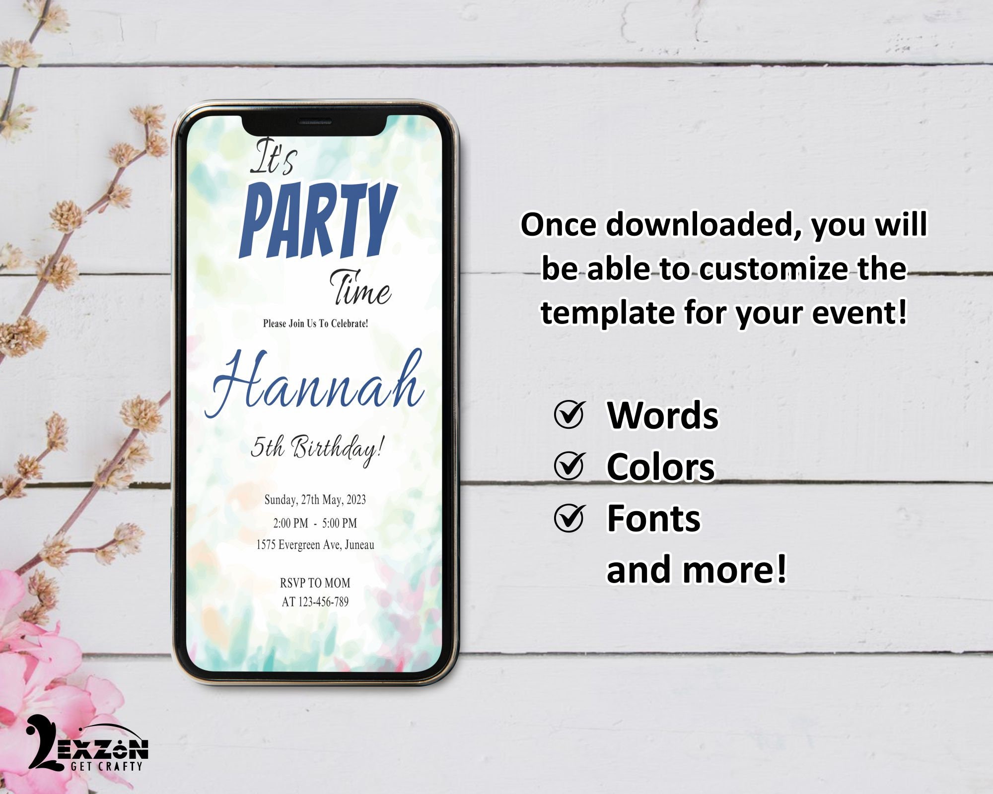 DIY Digital Birthday Invitation, Canva Template, Electronic Birthday ...