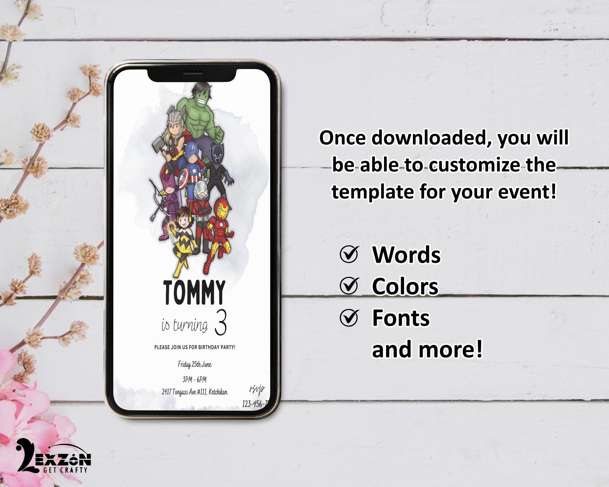 DIY Digital Birthday Party Invitation, Canva Template, Electronic ...