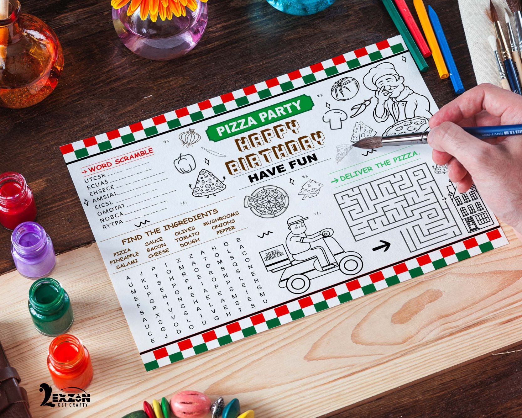 Pizza Party Placemat Printable Pizza Party Coloring Page Pizza Birthday ...