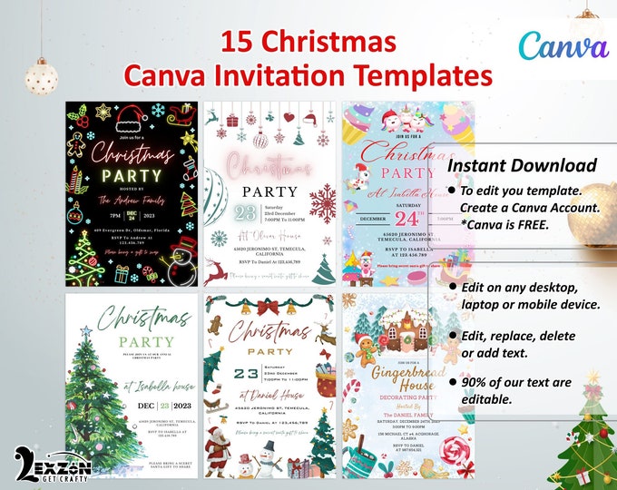 Editable Christmas Canva Template Bundle Christmas Party Invitation ...