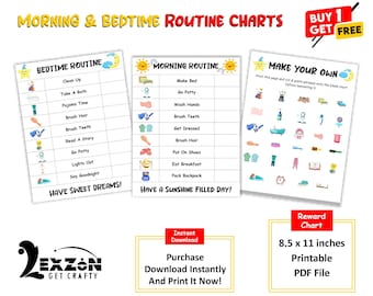 Kids Morning / Bedtime Routine Charts, Cute Printable Checklist ...