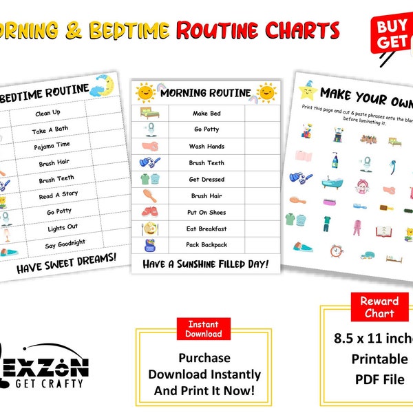 Morning and Evening Routine Chart, Morning Routine for Kids, Evening ...