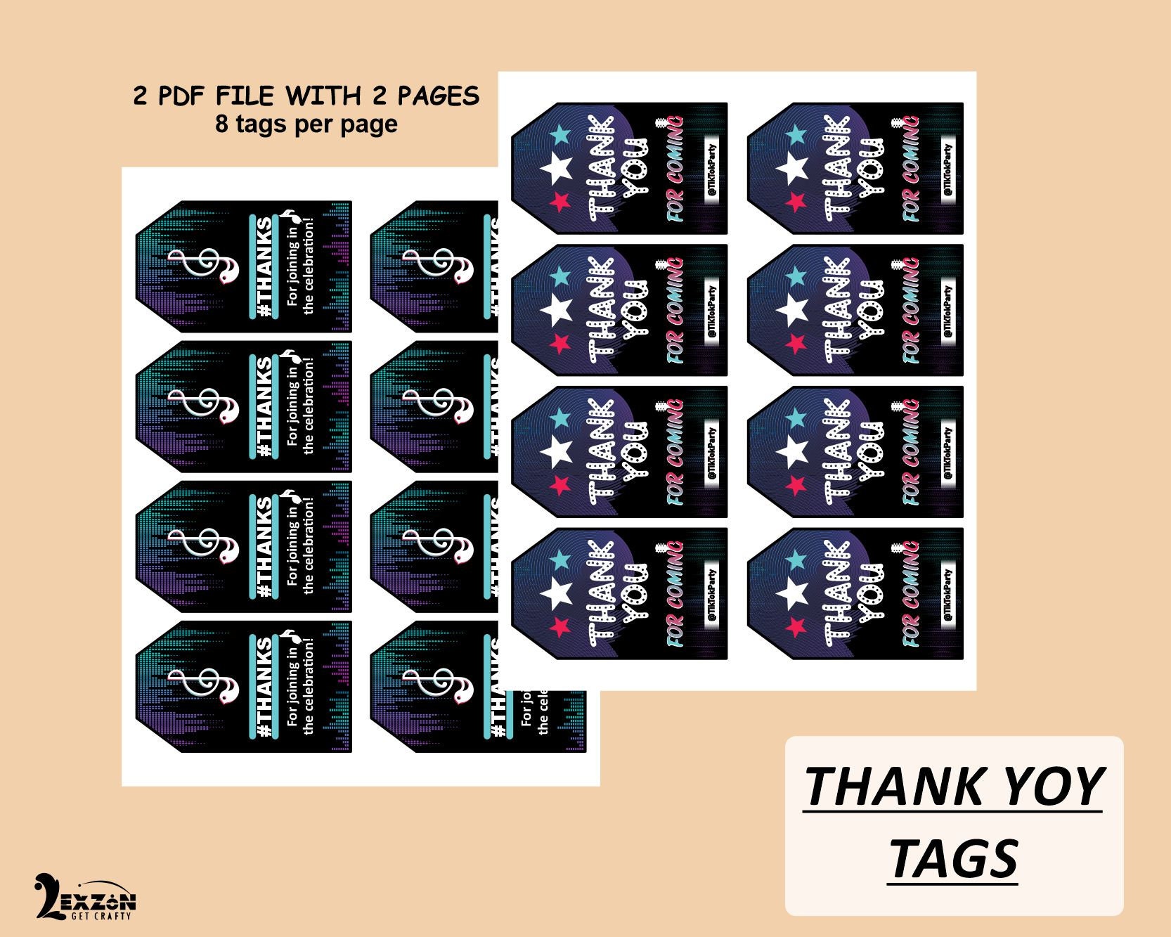 Tiktok Inspired Thank You Tags Printable Tik Tok Birthday - Etsy UK