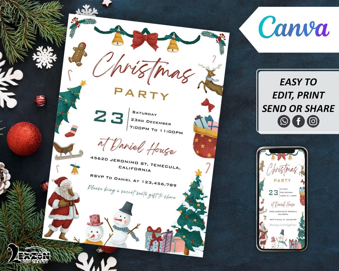 DIY Digital Christmas Party Invitation, Editable Christmas Canva ...