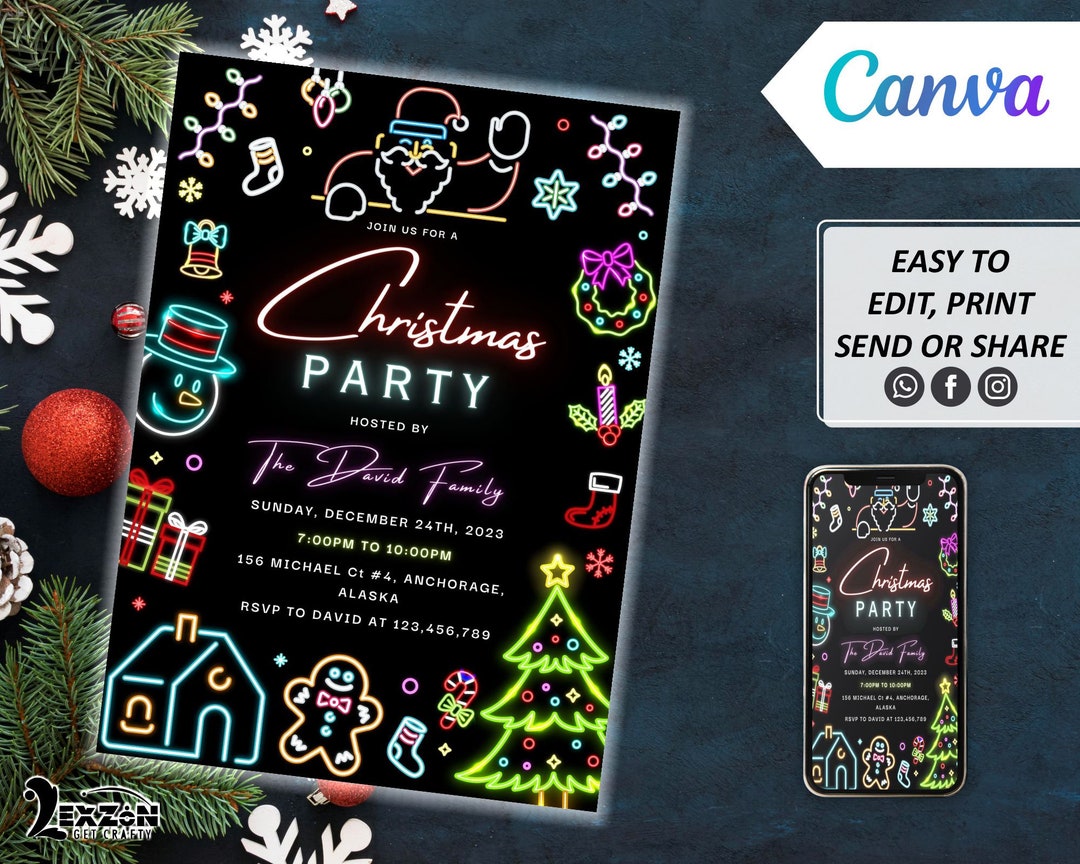 DIY Digital Christmas Party Invitation, Editable Christmas Canva ...