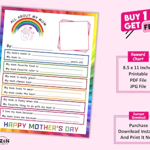 Mother's Day Card, Printable About My Mom Mother's Day Mom Printable ...