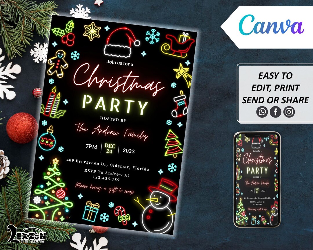 DIY Digital Christmas Party Invitation, Editable Christmas Canva ...