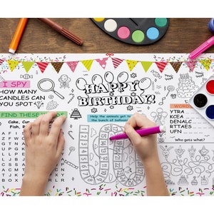 Birthday Coloring Placemat | Printable Birthday Party Coloring Page ...