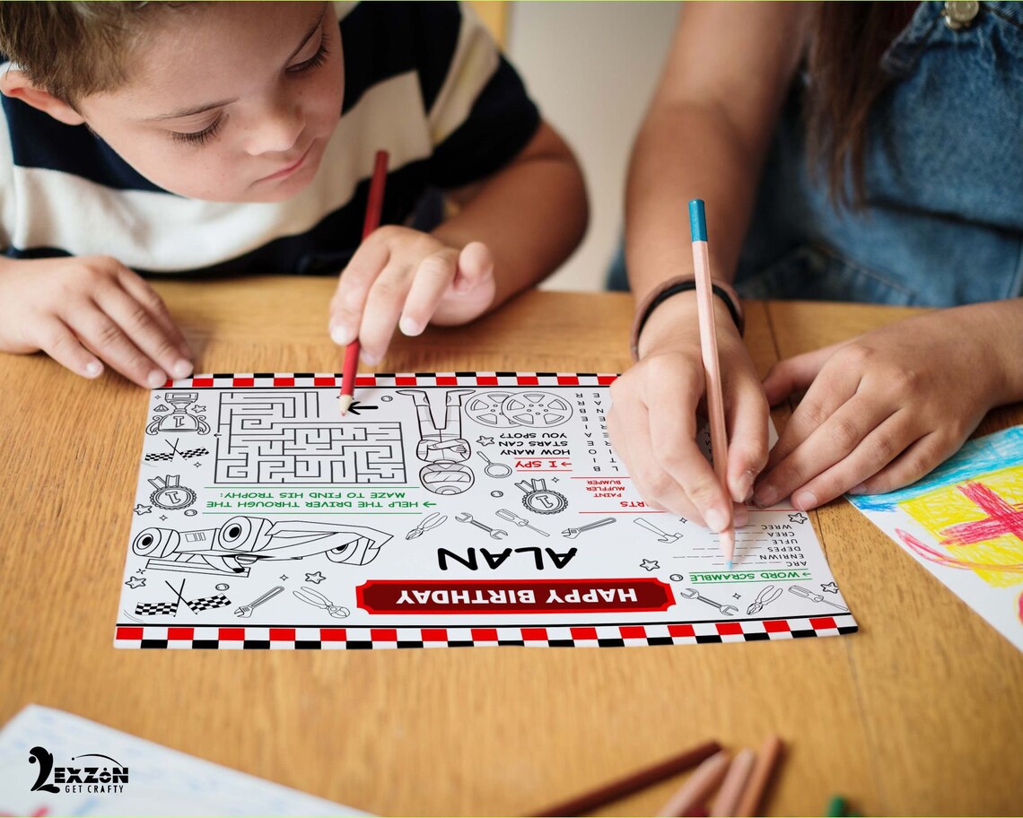 Racing Car Party Placemat | Printable Formula 1 Party Coloring Page ...