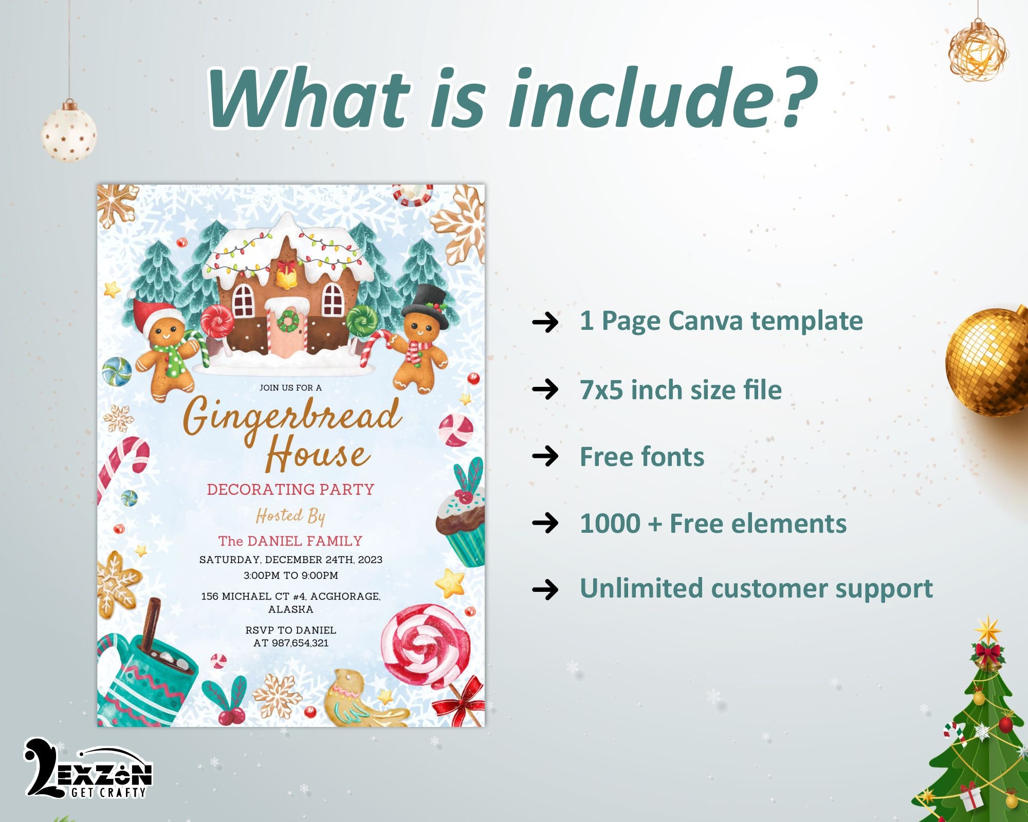 Editable Christmas Gingerbread House Decorating Party Invitation Pink ...