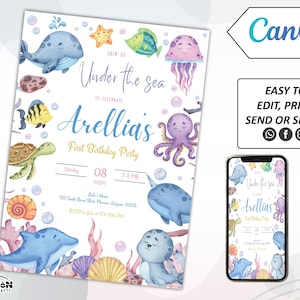 Under the Sea Birthday Invitation Template,editable Ocean Animals ...