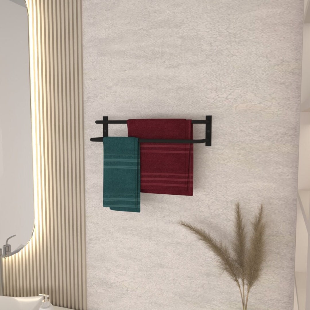 Rectangular Wall Mounted Towel Holder, Metal Double Towel Bar, Modern ...