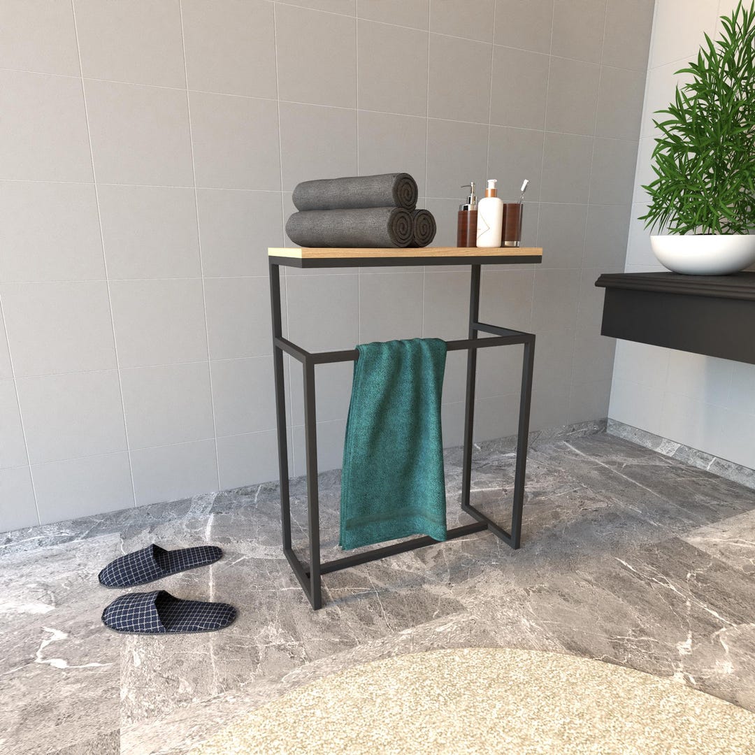 Modern Towel Rack With Shelf, Freestanding Towel Holder, Minimalist Spa ...