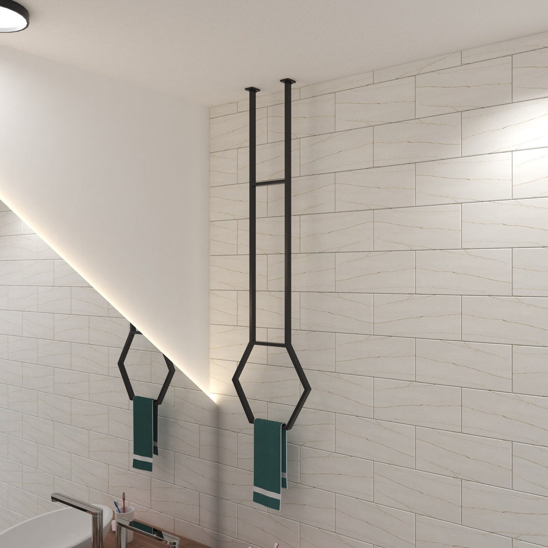Modern Ceiling-mounted Hexagonal Towel Holder, Unique Bathroom Towel Rack, Contemporary Metal ...