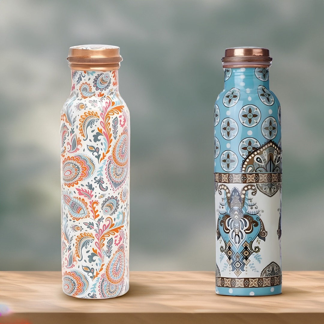 Enamel Printed Pure Copper Water Bottle Set of 2 - Etsy