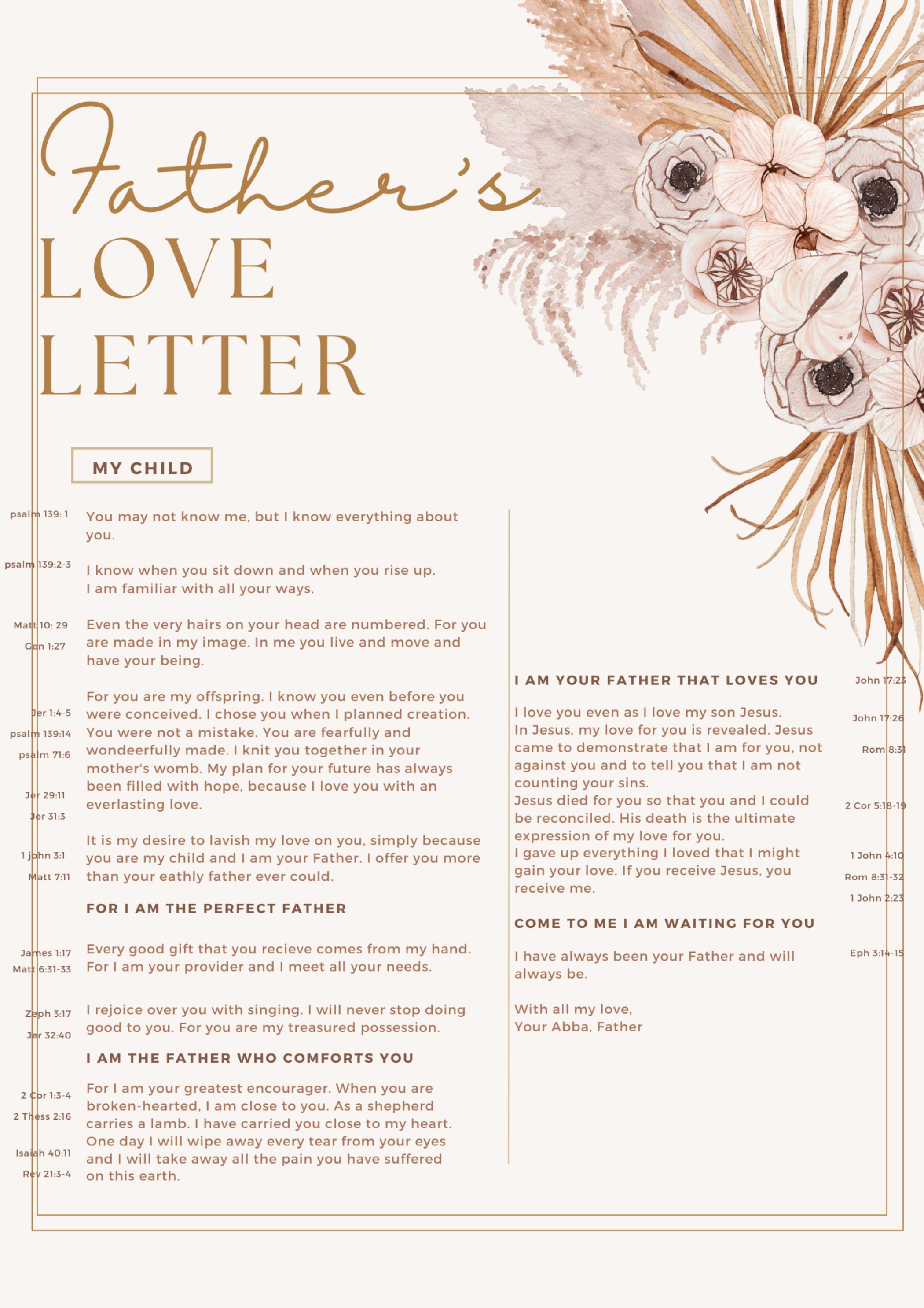 Father's Love Letter Christian Digital Print Portrait Poster Card A4 A5 ...