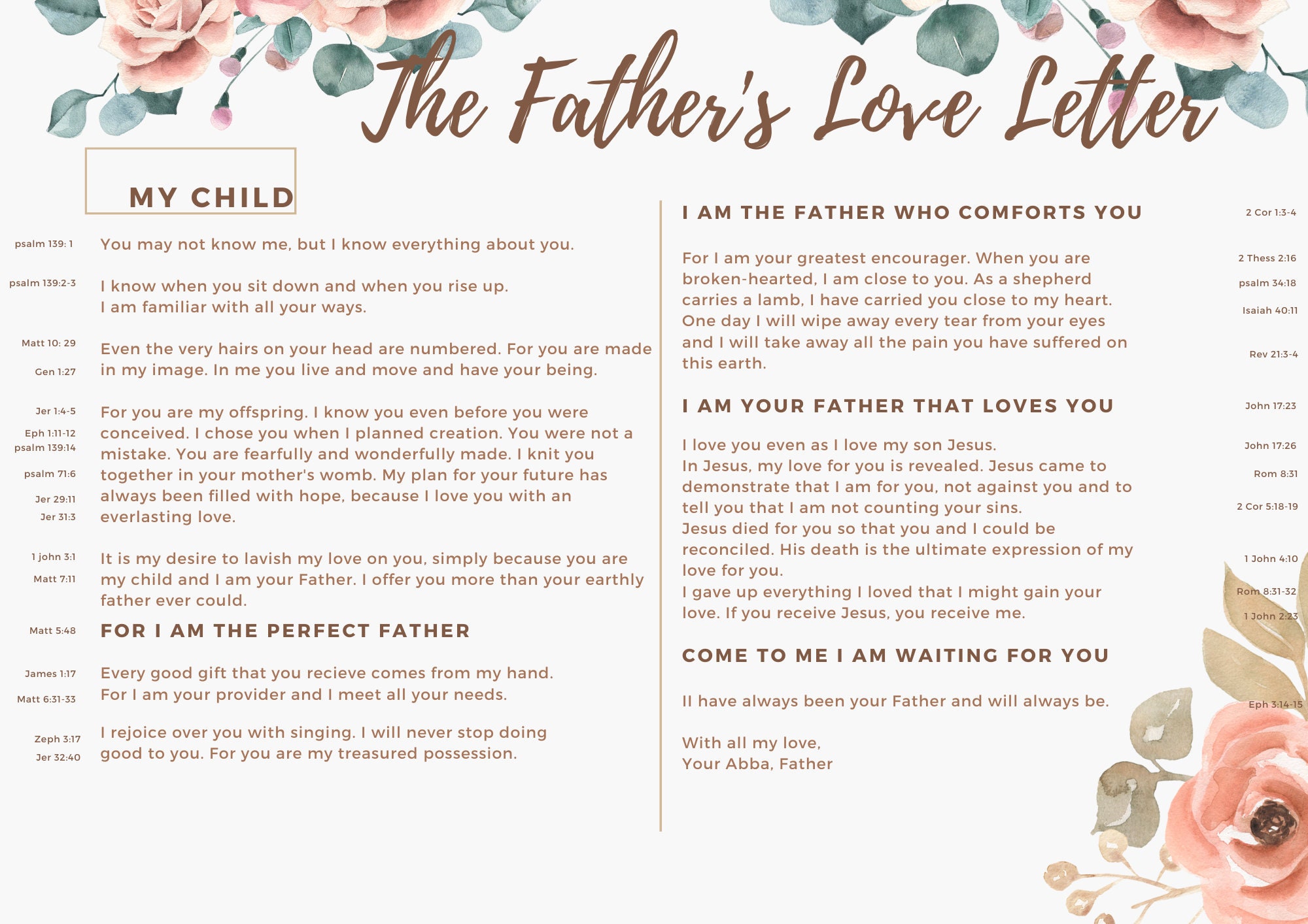 The Father's Love Letter - Christian - White and Pink Roses - Digital ...