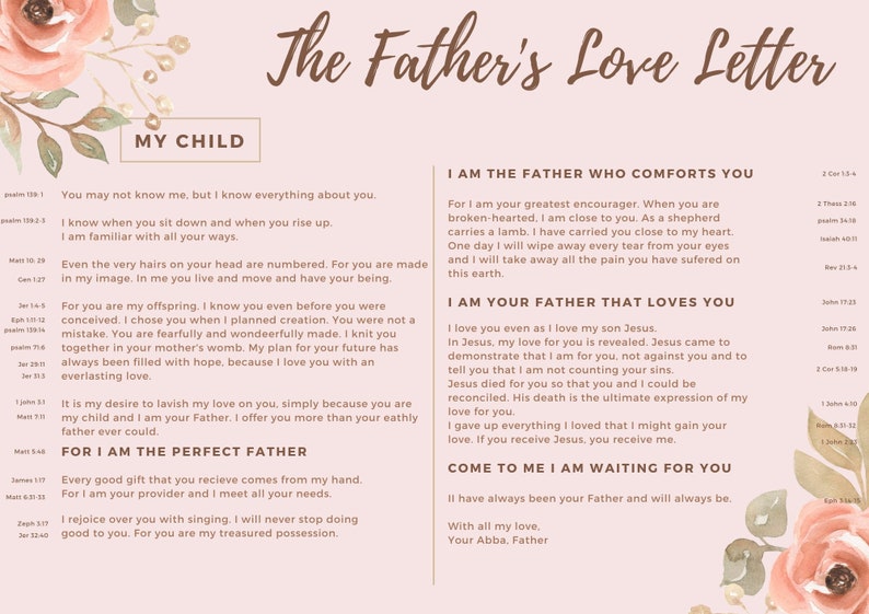 The Father's Love Letter - Christian - Pink Roses - Digital Printable ...