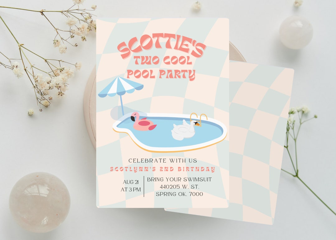 Two Cool Pool Party Invitation, Kids Summer Birthday (digital Download ...