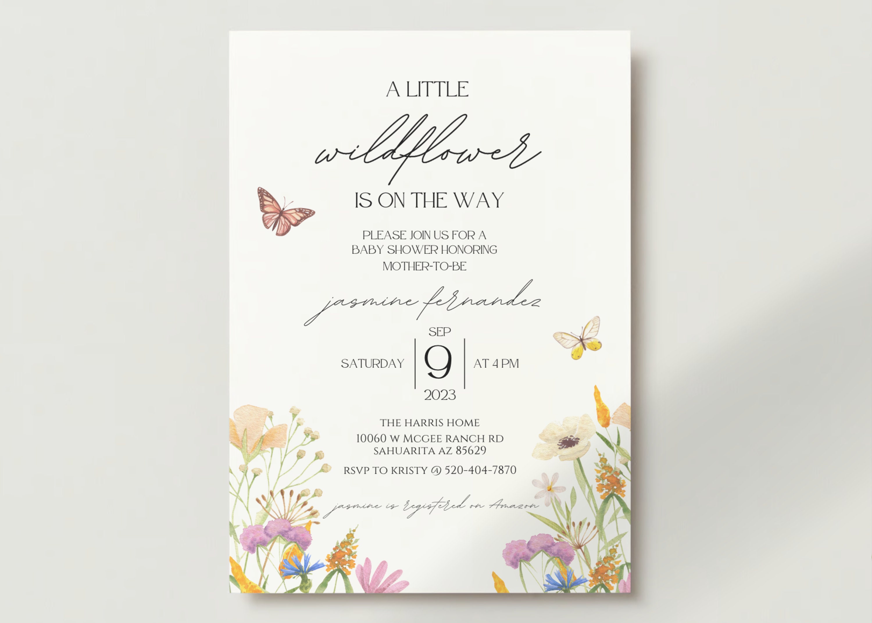 Wildflower Baby Shower Invite, A Little Wildflower is on Her Way Baby ...