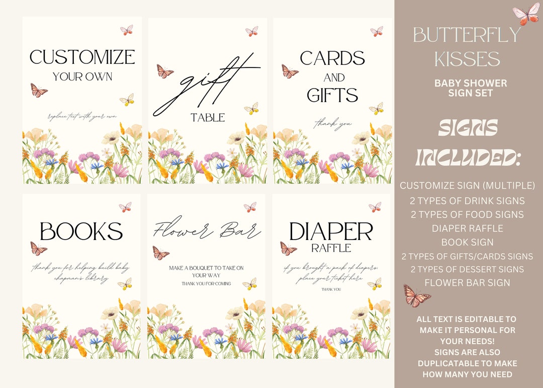 Butterfly Kisses Baby Shower Sign Set, There's a Little Butterfly on ...