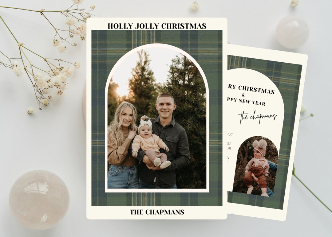 Vintage Christmas Card Template (neutral Christmas Card, Family Photo ...