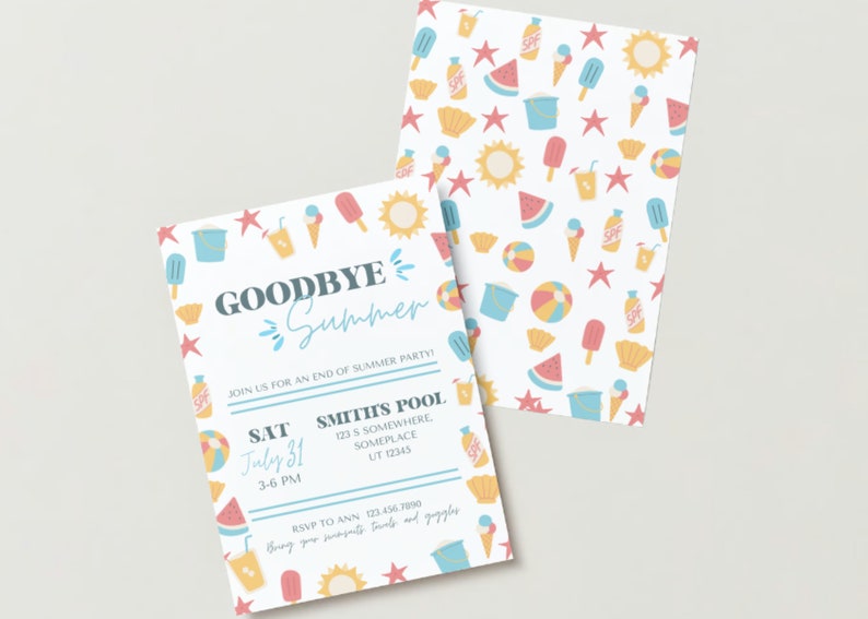 Goodbye Summer Party Invite, Back to School Party Invite, Summer Bash ...