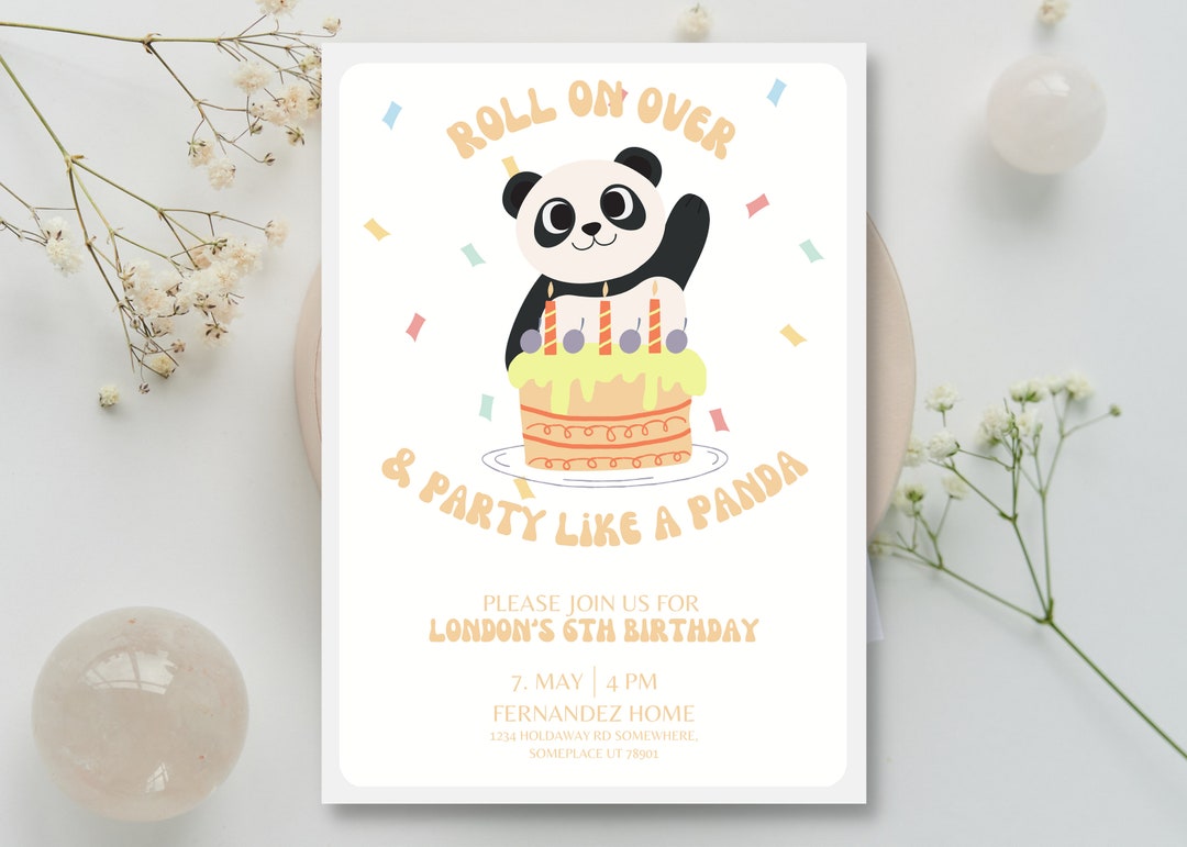 Panda Birthday Party Invite, Panda Theme Birthday, Editable Birthday ...