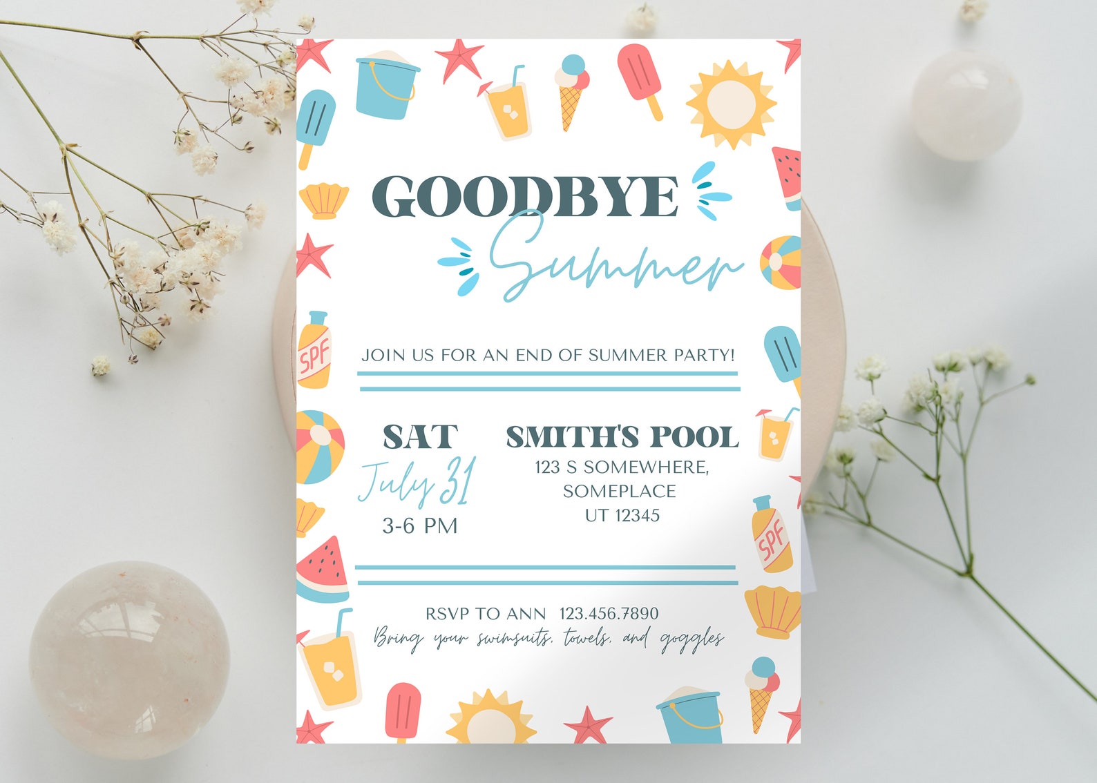 Goodbye Summer Party Invite, Back to School Party Invite, Summer Bash ...