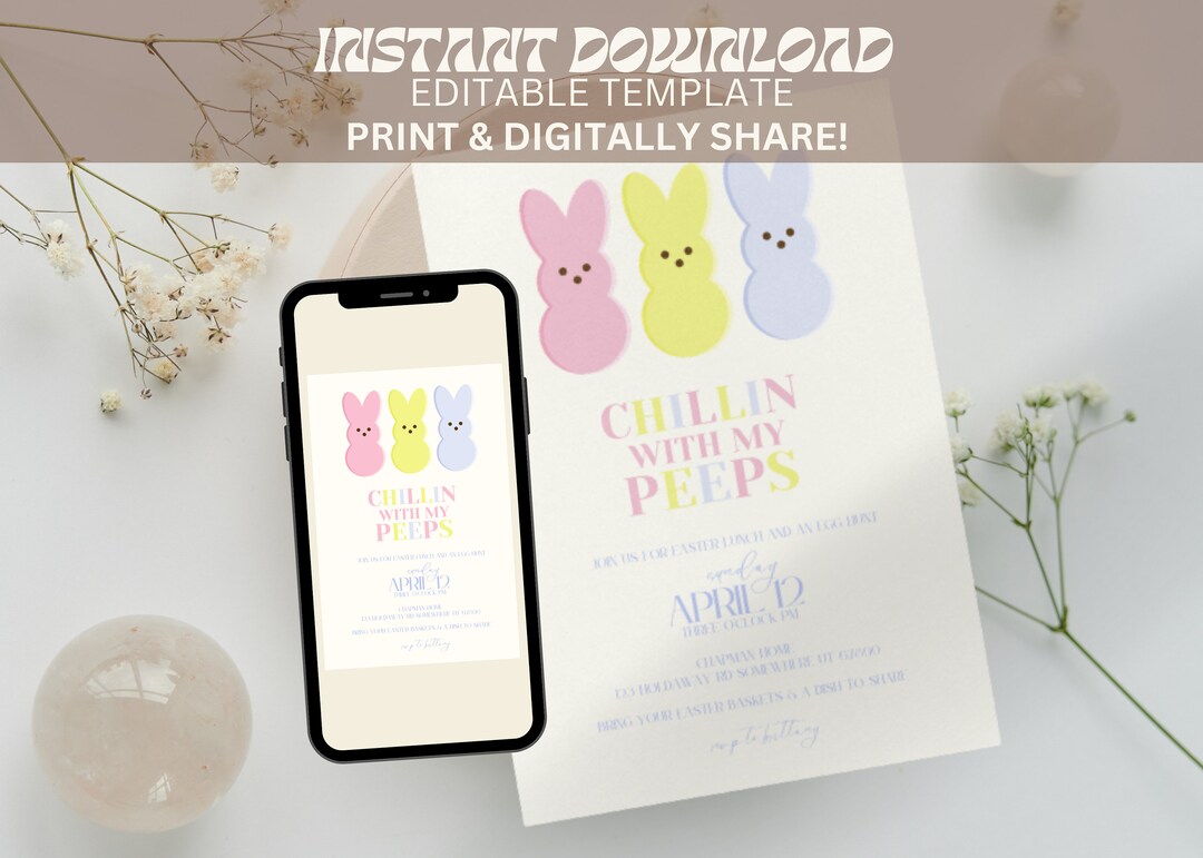 Peeps Easter Party Invite, Chillin With My Peeps, Easter Egg Hunt ...