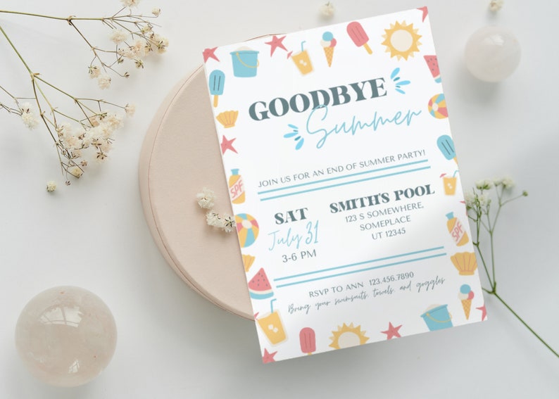 Goodbye Summer Party Invite, Back to School Party Invite, Summer Bash Invite, Pool Party Invite ...