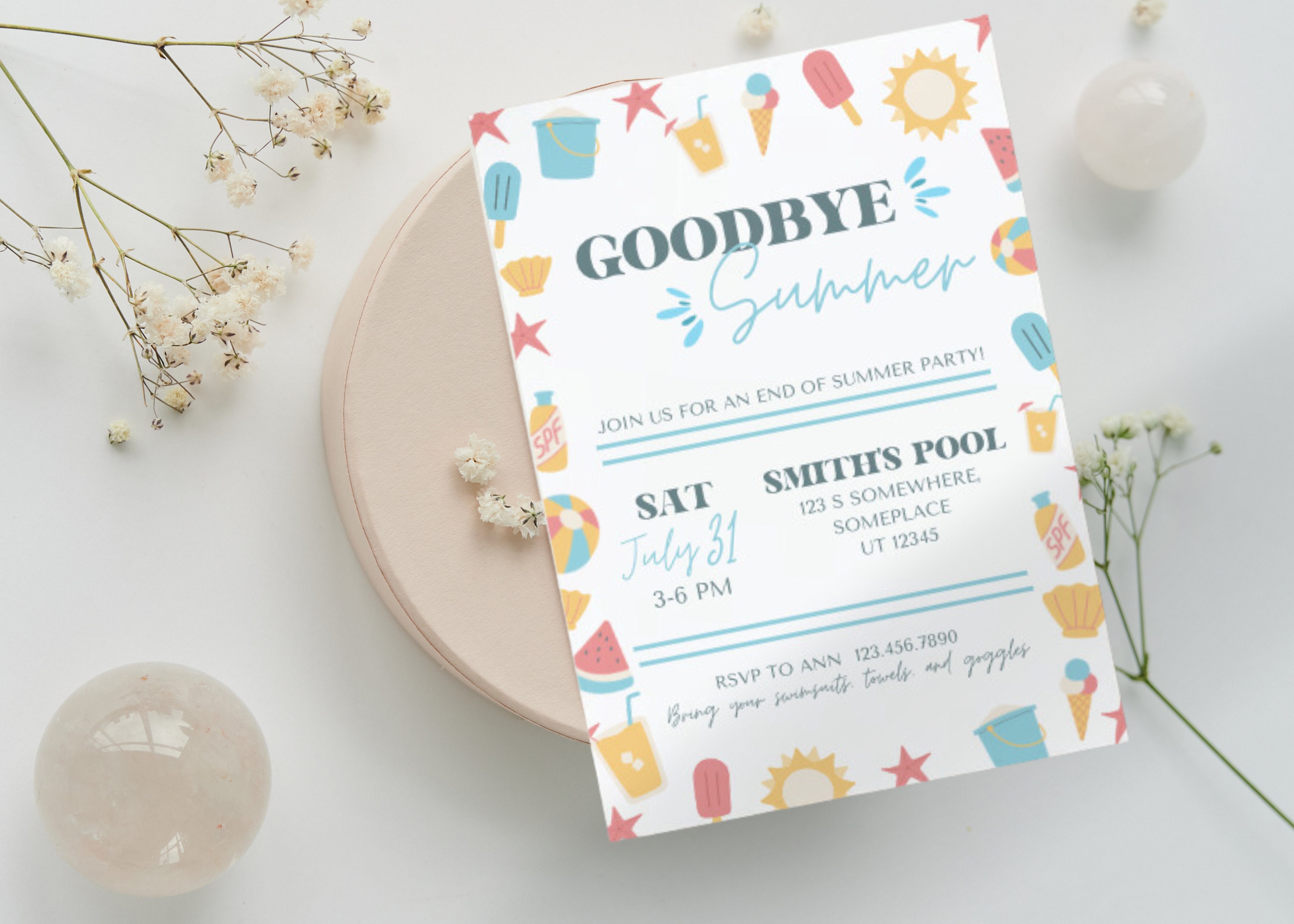 Goodbye Summer Party Invite, Back to School Party Invite, Summer Bash ...