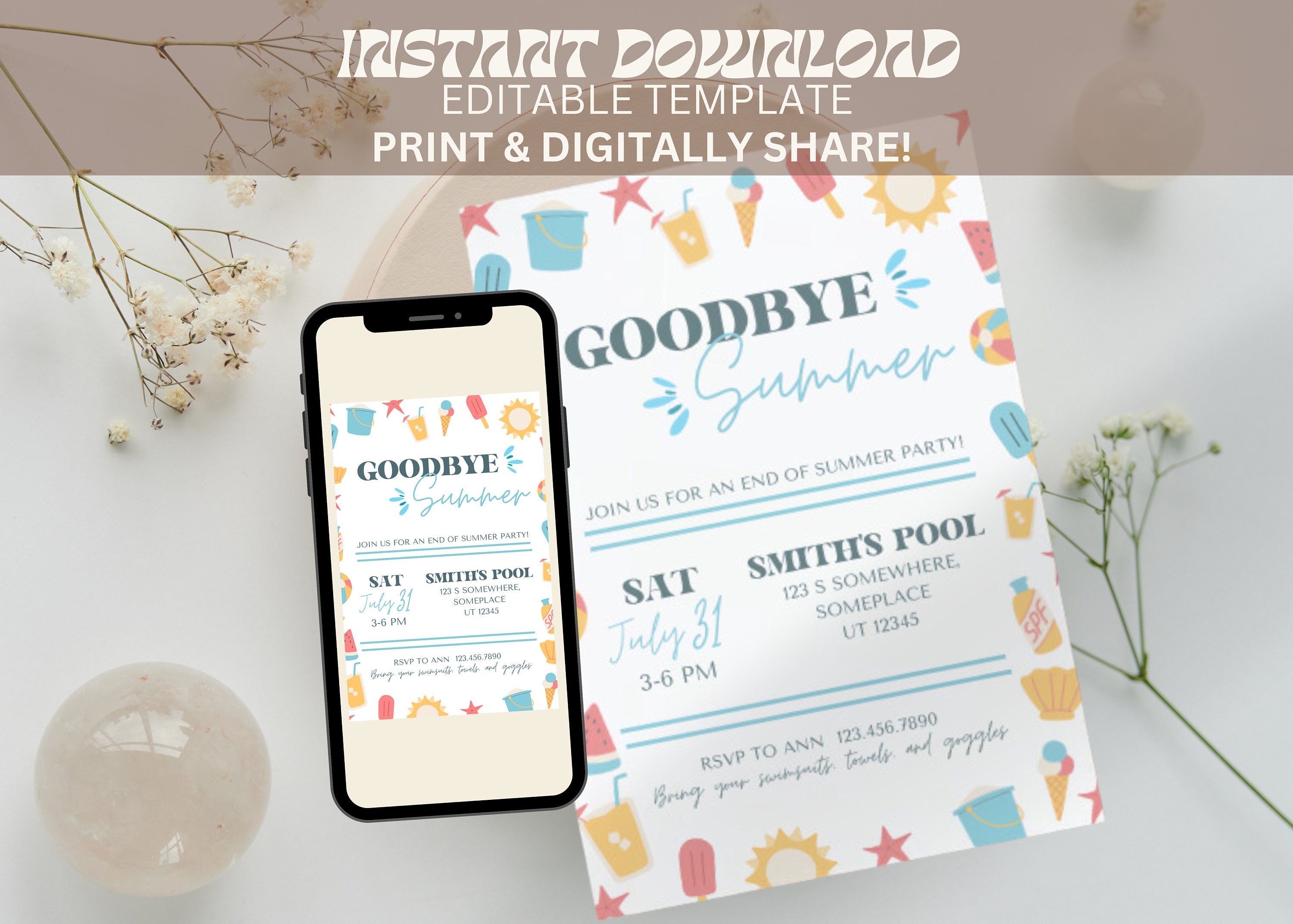 Goodbye Summer Party Invite, Back to School Party Invite, Summer Bash ...