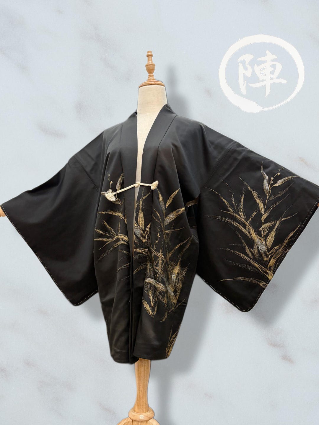 Vintage Black Silk Haori With Gold Bamboo Motif – Elegant Japanese ...