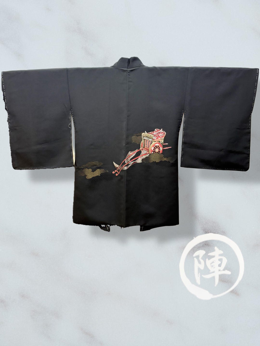 Vintage Black Silk Haori With Gosho-guruma Embroidery – Elegant ...
