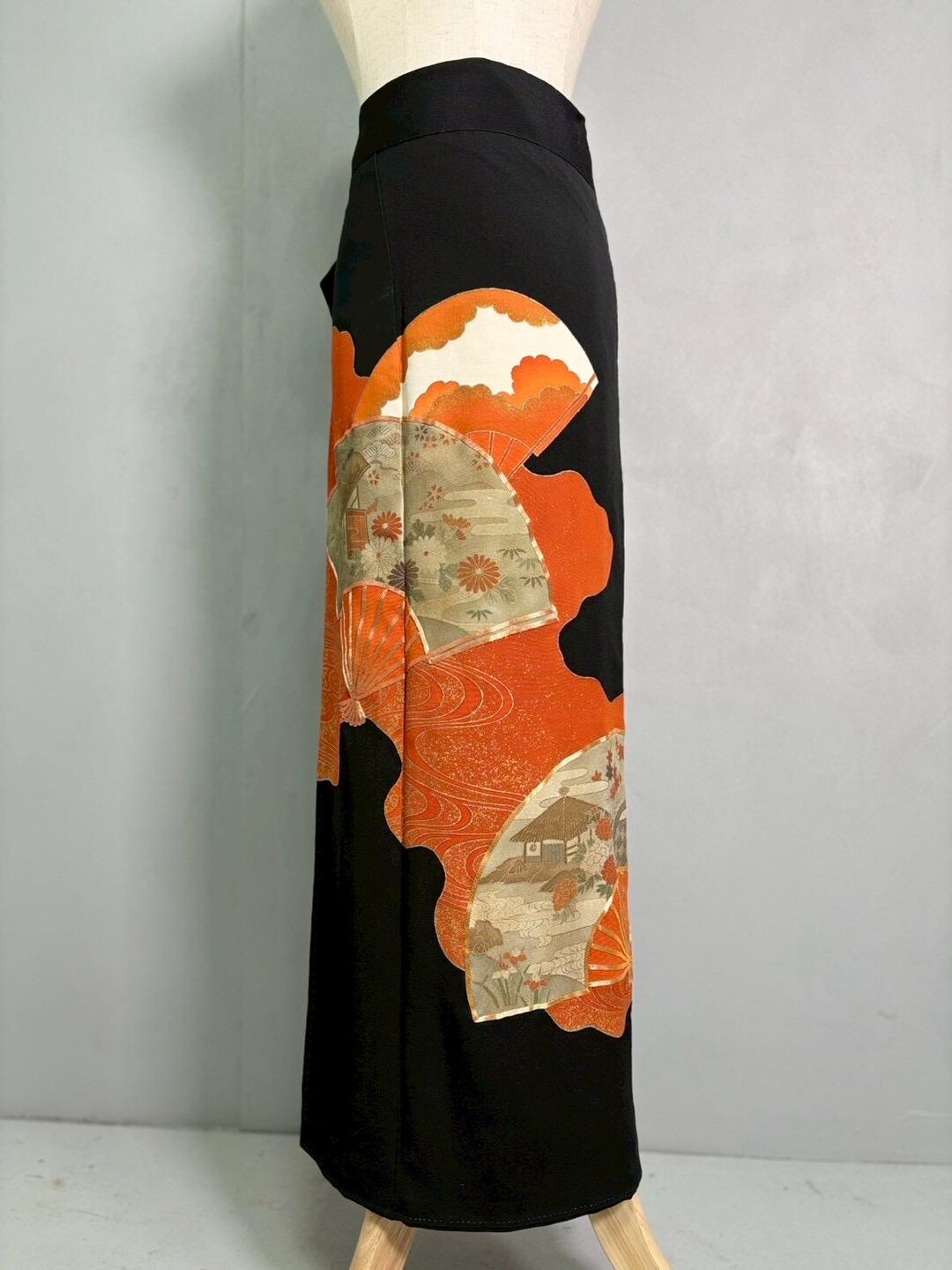 Upcycled Japanese Kimono Wrap Skirt | Vintage Kurotomesode | Silk Obi ...