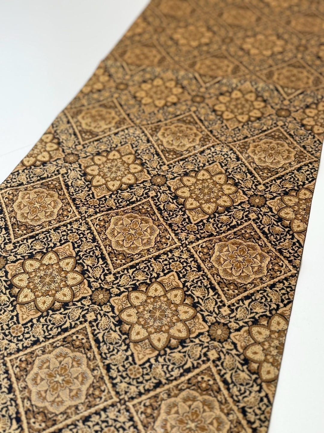 Kyoto Nishijin Brocade – 1m Cut | Black Silk Fabric With Gold Floral ...