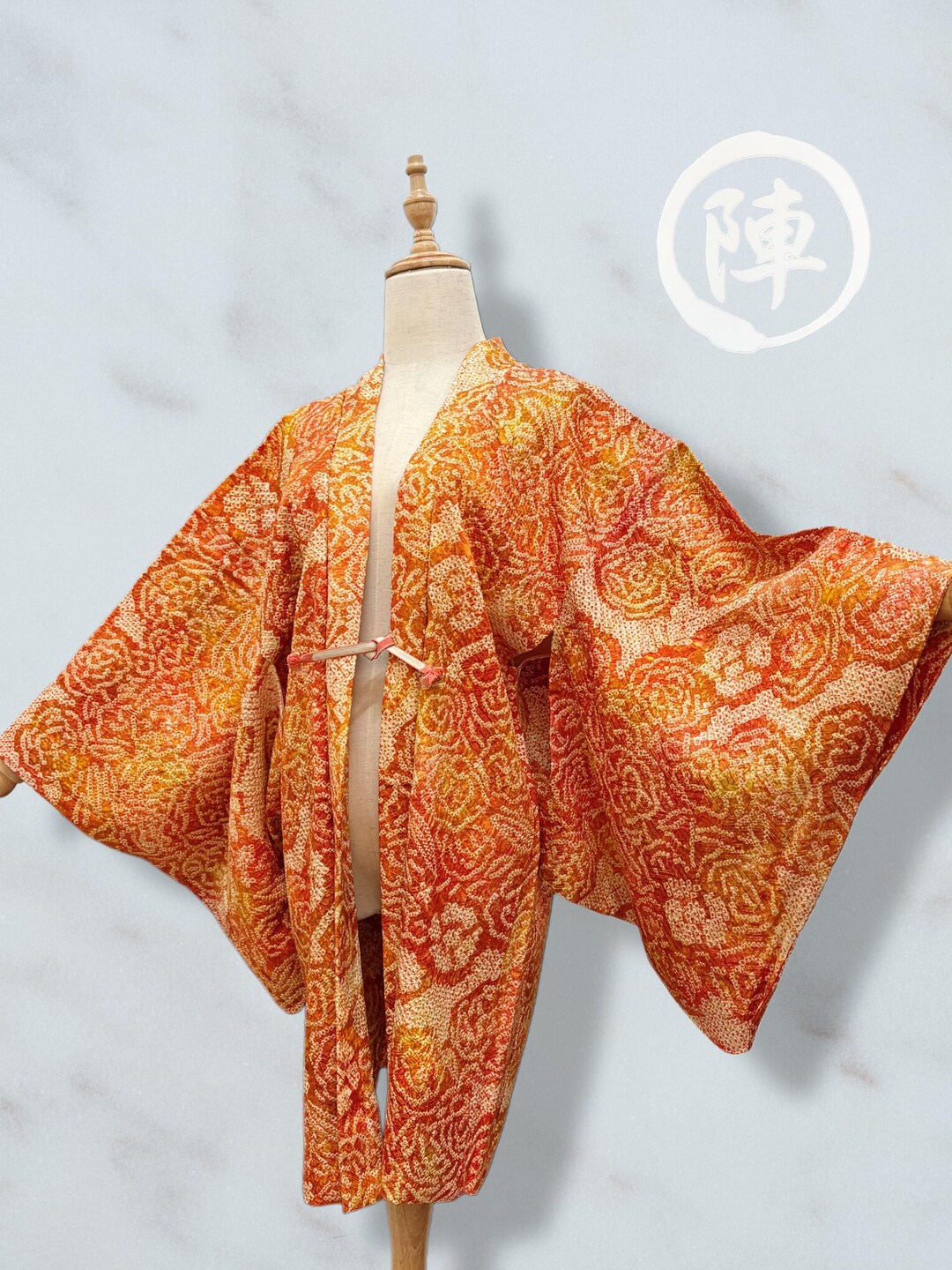 Vintage Japanese Shibori Silk Haori Jacket – Orange & Gold – Hand-dyed ...