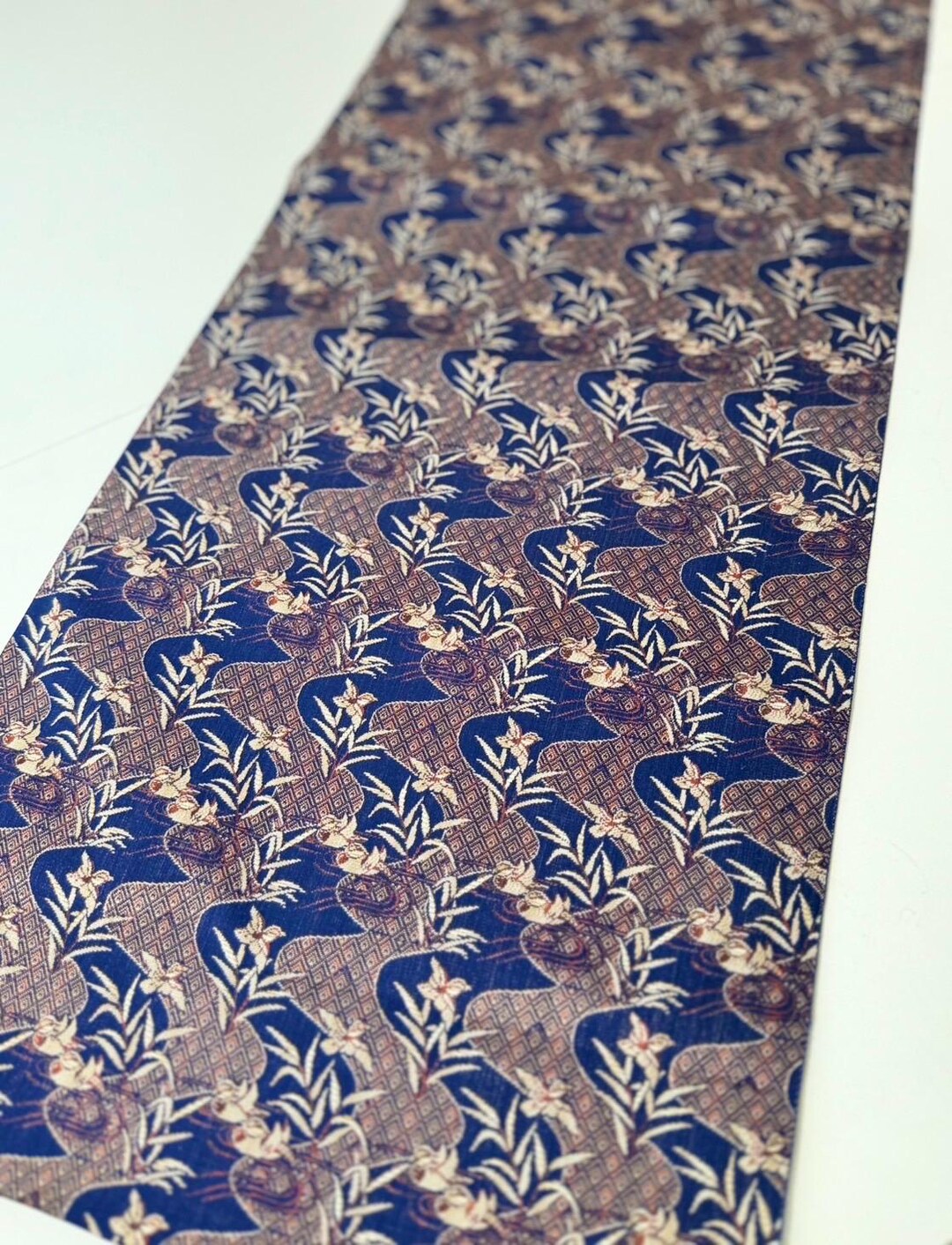 Kyoto Nishijin Textile – 1m Cut | Navy Silk Brocade With Floral ...