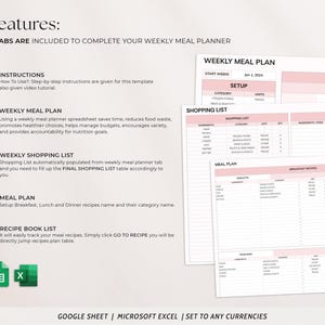 Weekly Meal Planner Spreadsheet Google Sheets Excel, 7 Day Menu, Weekly ...